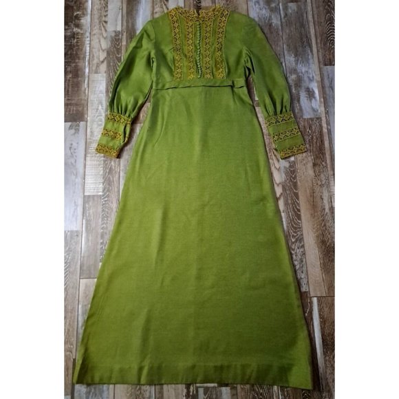 Handmade | Dresses | Womens Vintage Maxi Dress Avocado Green Crochet ...